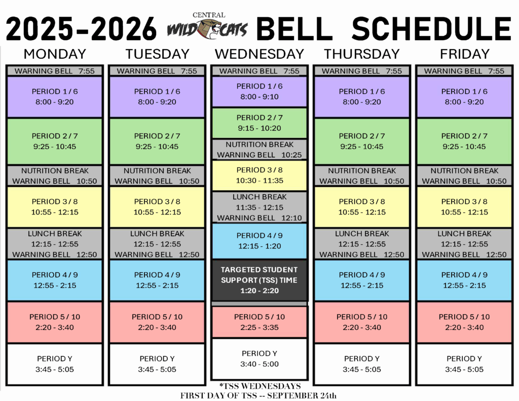 Bell Schedule 2025-2026 | Burnaby Central Secondary School